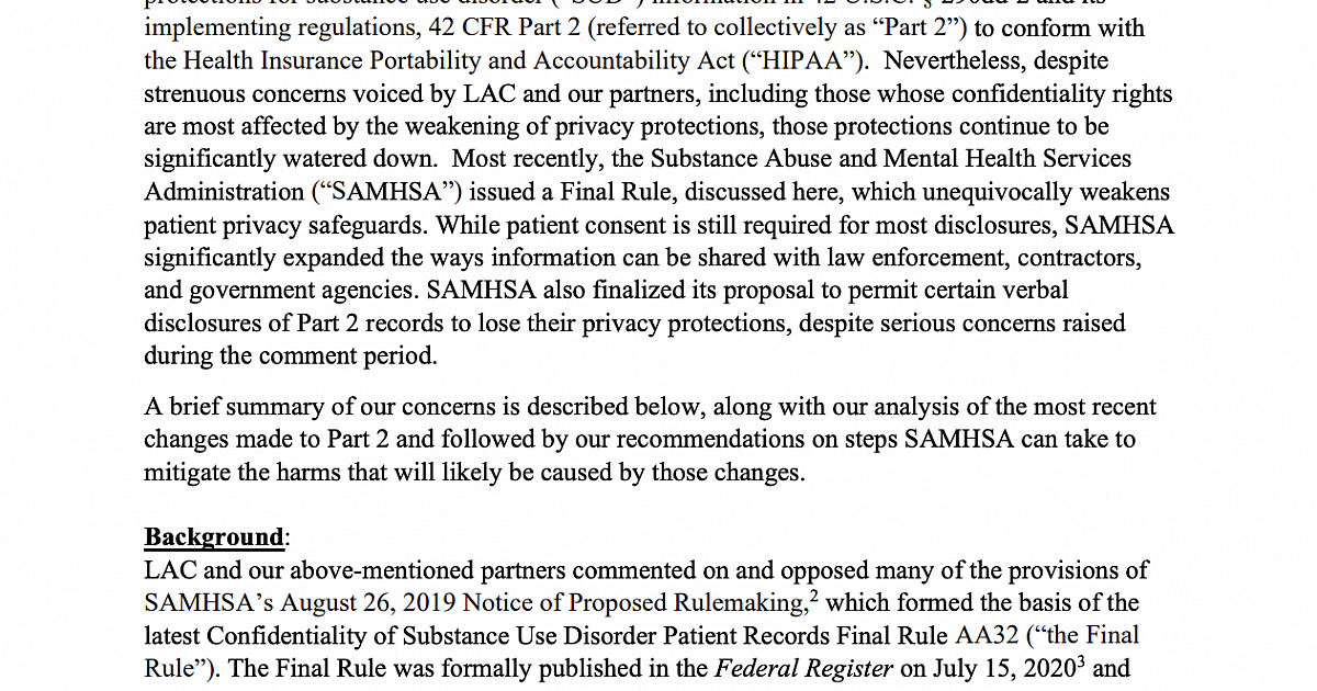 Legal Action Center | Statement on 2020 42 CFR Part 2 Final Rule